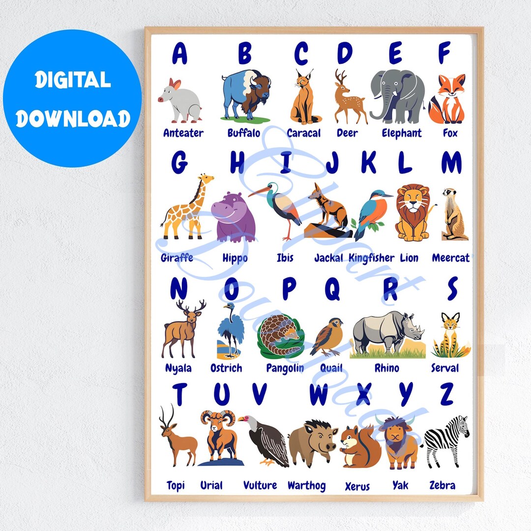 Safari Animal Alphabet Education Poster for Homeschool Children, Animal ...