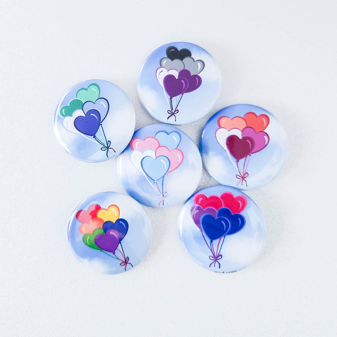LGBTQ Pride Pin Back Buttons, Balloon Buttons, Heart Balloons, MLM ...