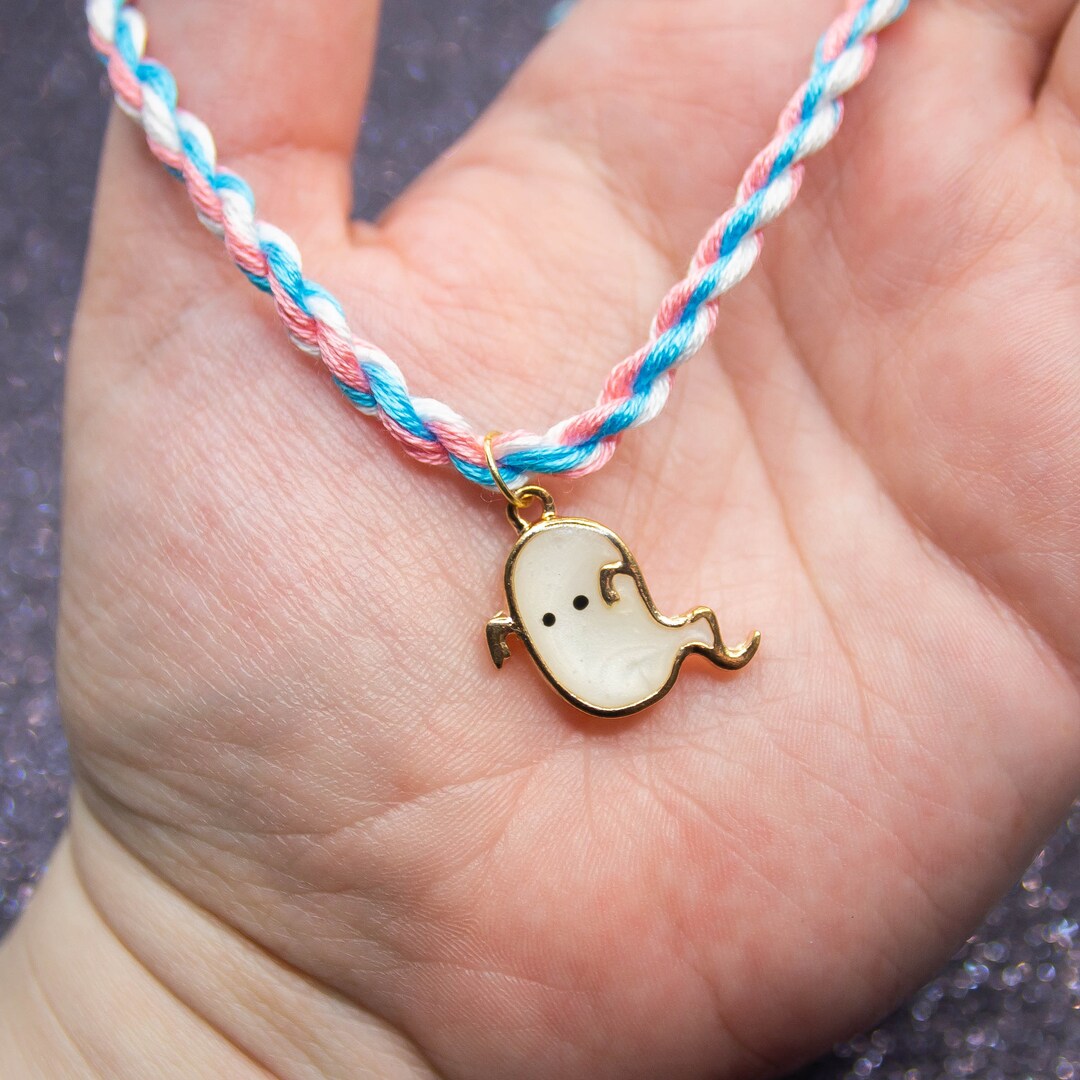 Trans Flag, Rope Bracelet, White Ghost Charm, LGBT Pride, Adjustable ...