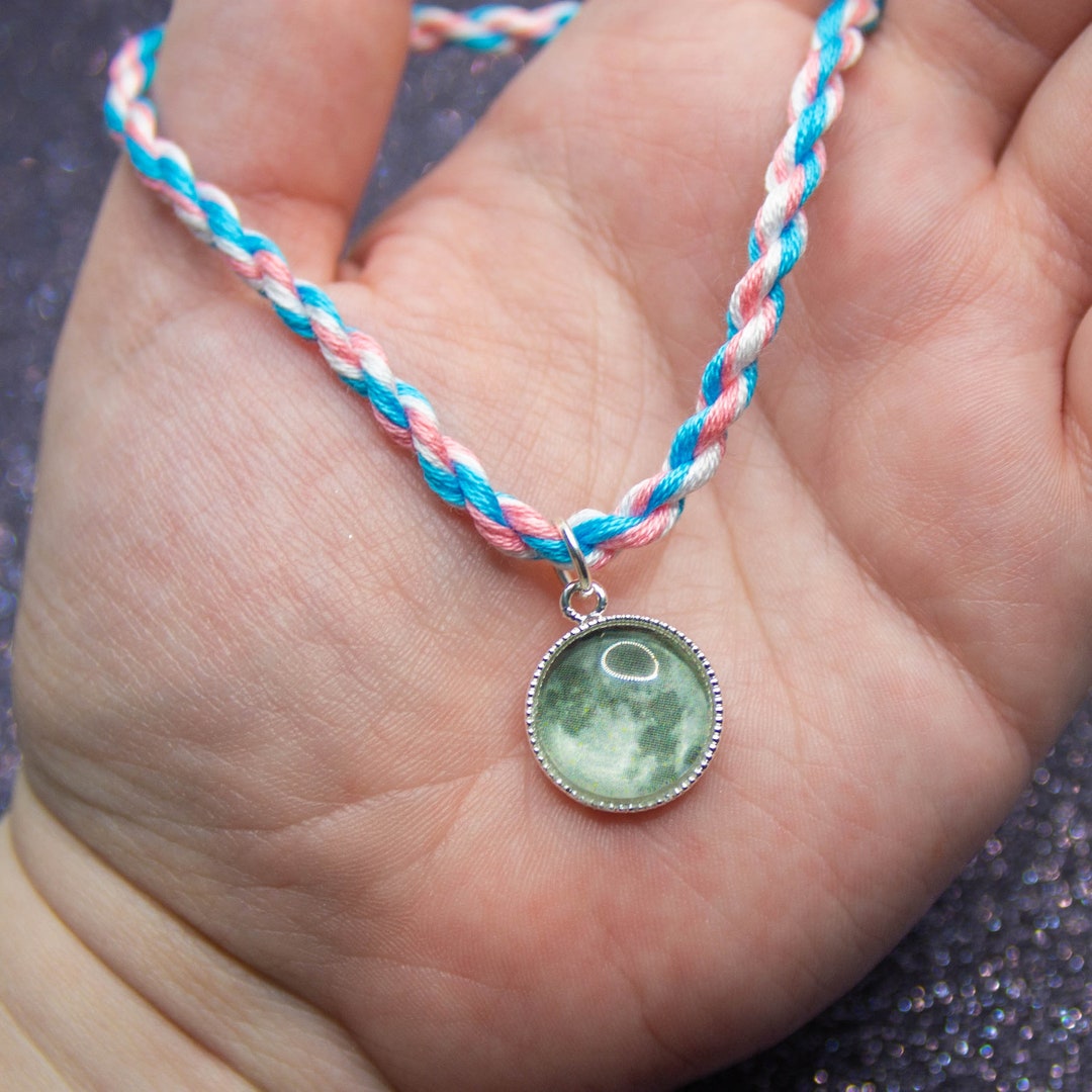 Trans Flag, Rope Bracelet, Moon Charm, Space, LGBT Pride, Adjustable ...