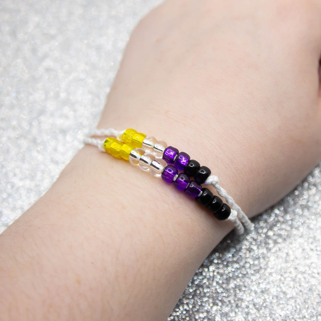 Nonbinary Flag Beaded Wish Bracelet - LGBT Pride Friendship Bracelet ...