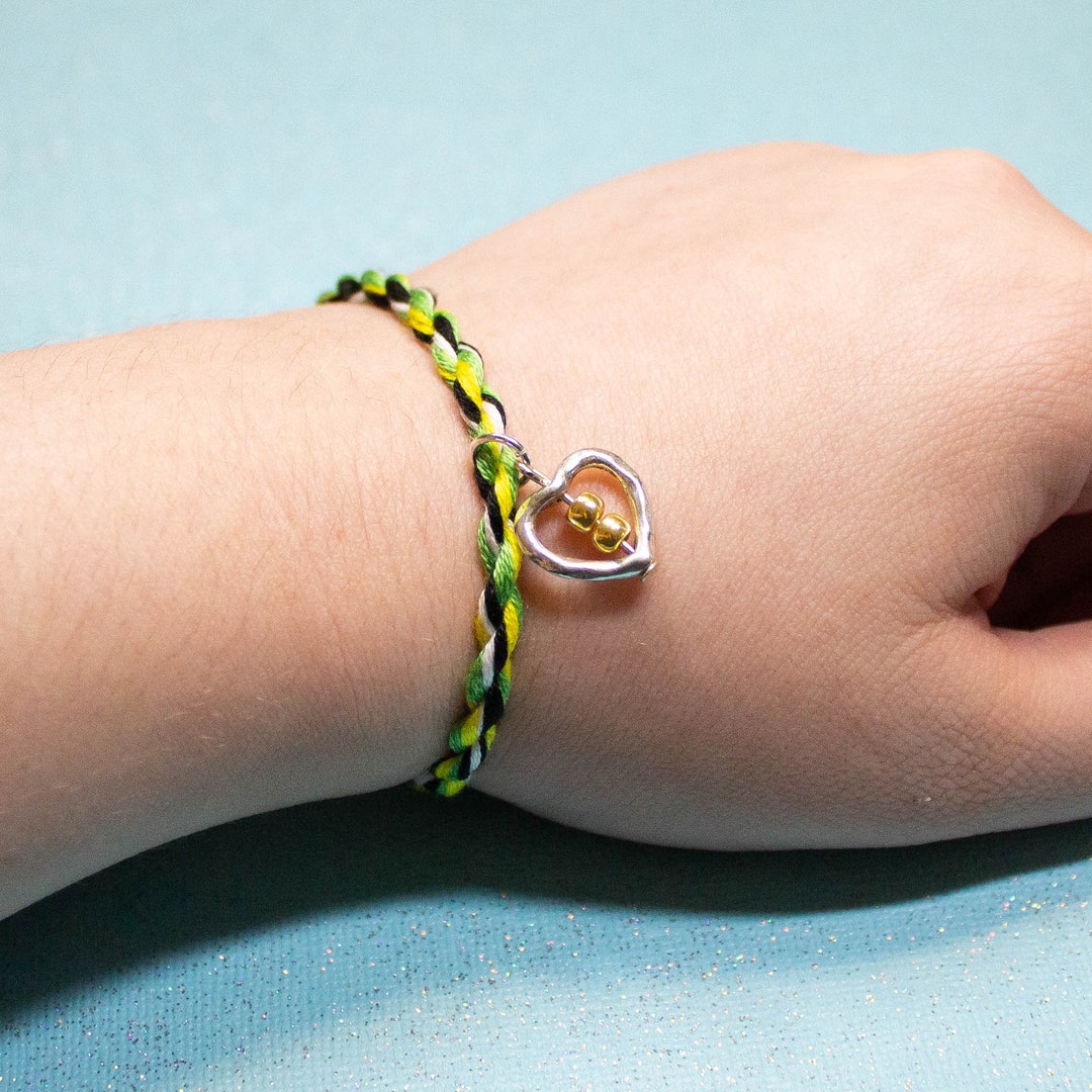 Metagender Pride, Friendship Bracelet. Yellow Beads Heart Charm. LGBT ...