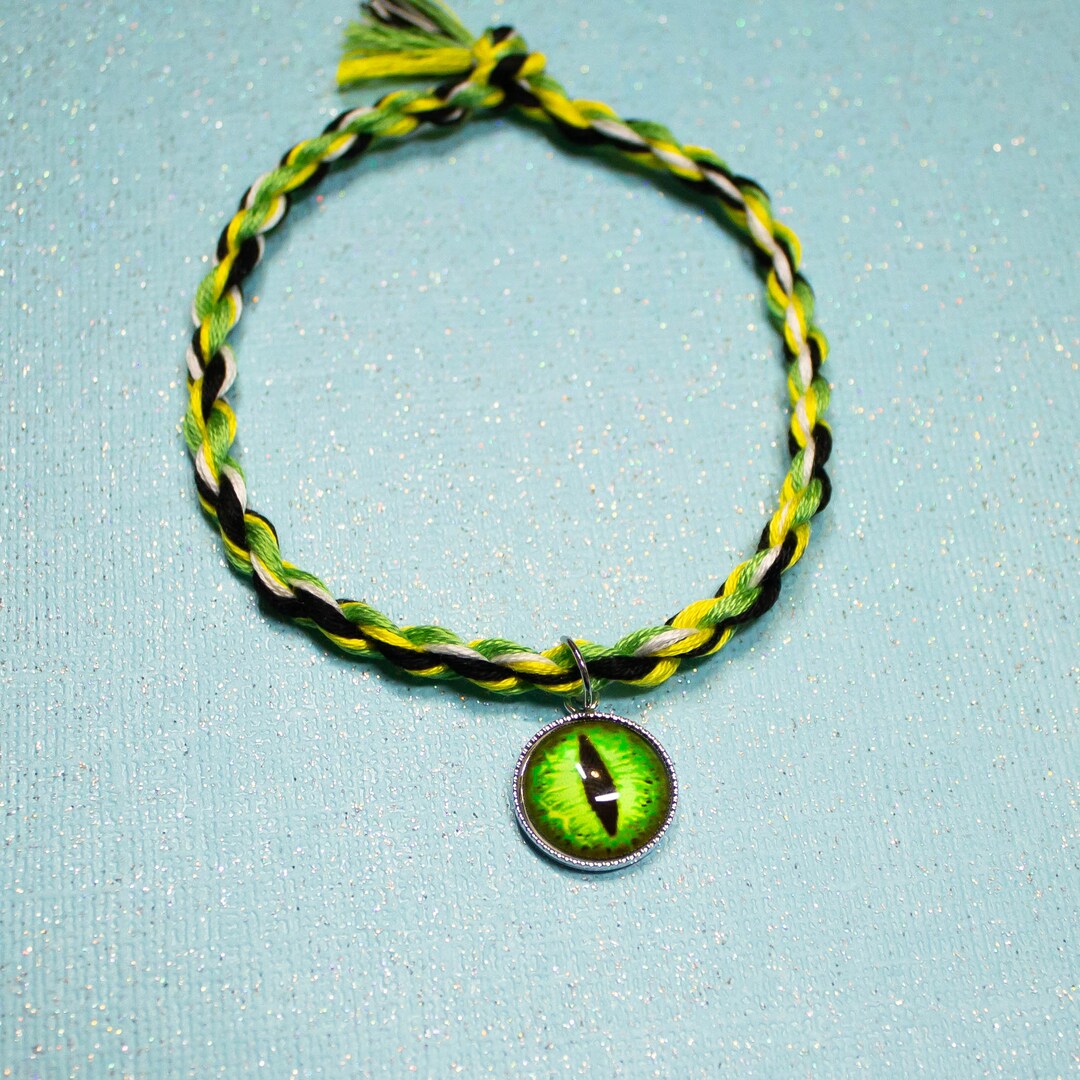 Metagender Pride Bracelet: Green Dragon Eye Charm, Boho Twist - Etsy