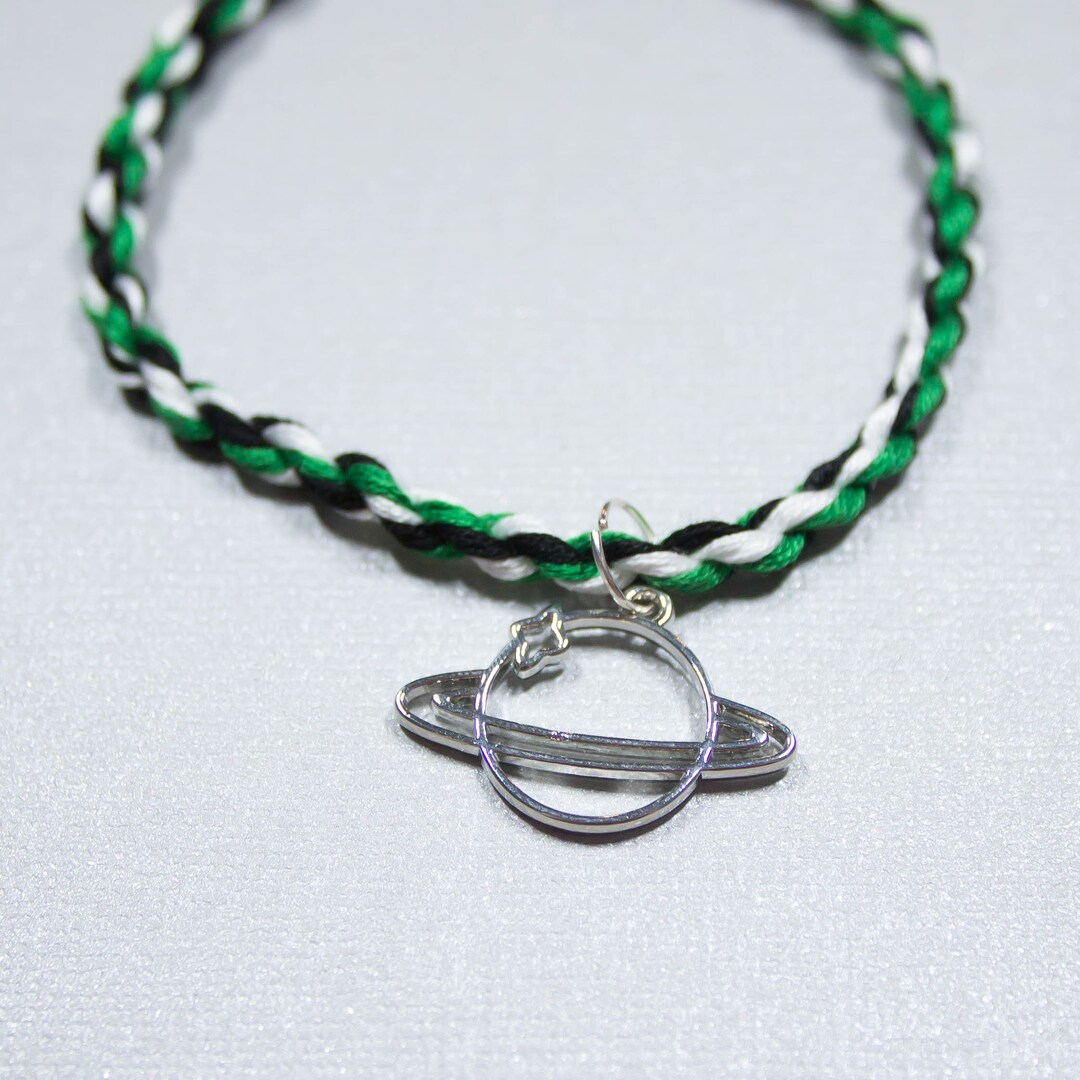 Neutrois Pride Bracelet: Saturn Charm, Green White Black, Adjustable - Etsy