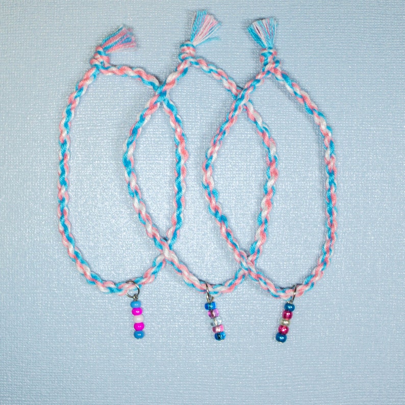 Transgender Flag Friendship Bracelet With Beaded Pendant - Etsy