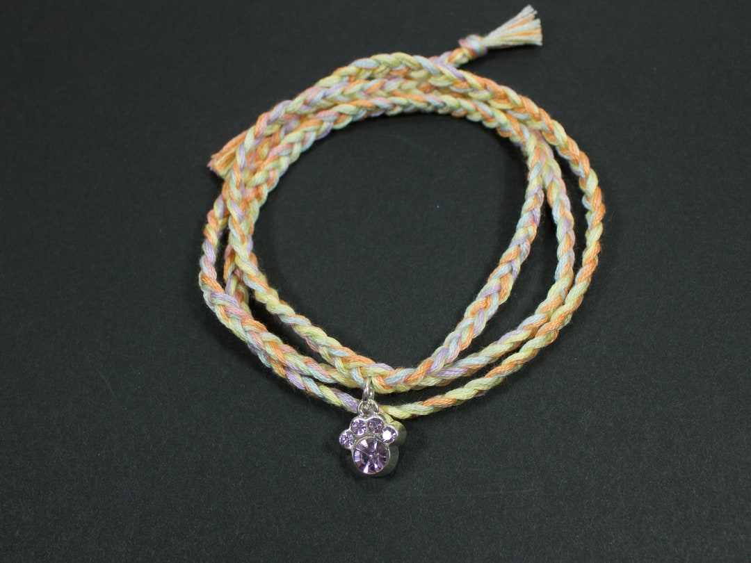 Pastel Rainbow Friendship Bracelet Lavender Paw Print Charm - Etsy