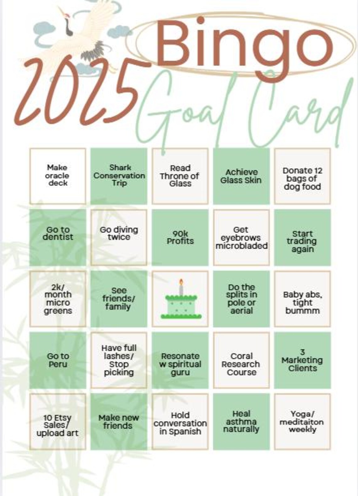 2025 Goal Bingo Cards - Etsy