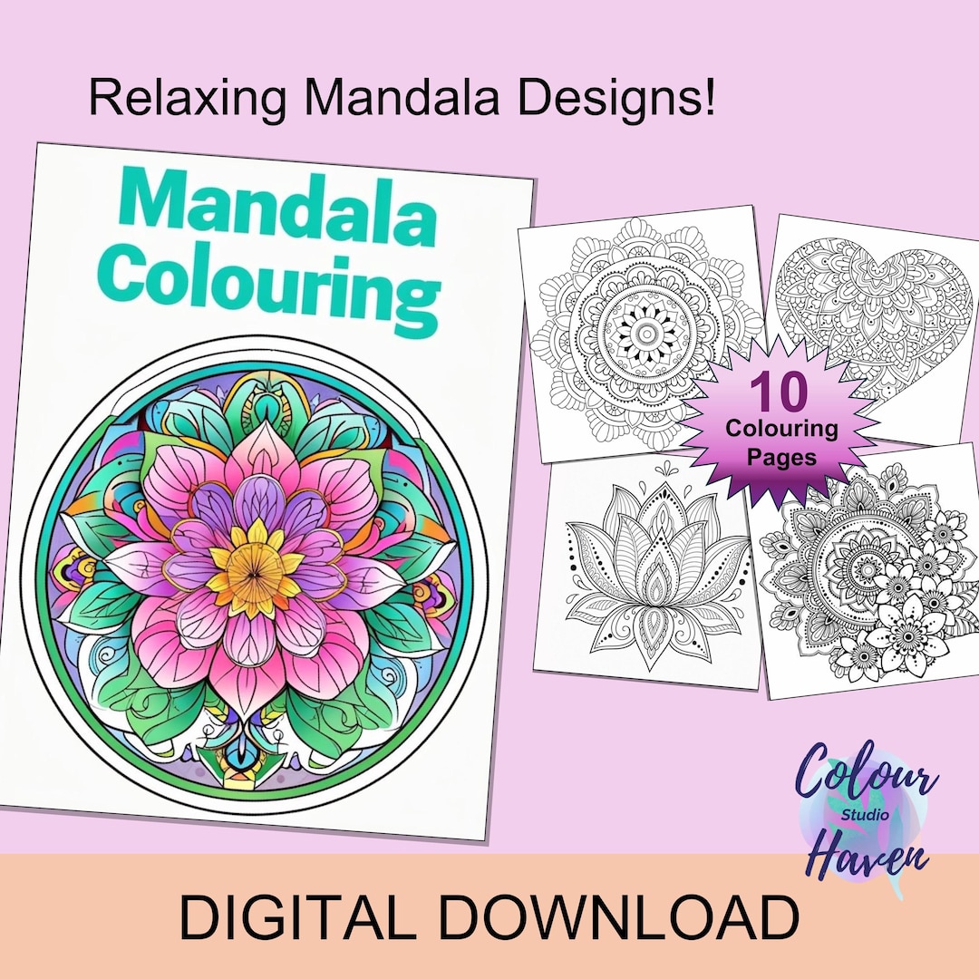 Mandala Coloring Pages Book, 10 Pages, Beautiful Flowers, Floral ...
