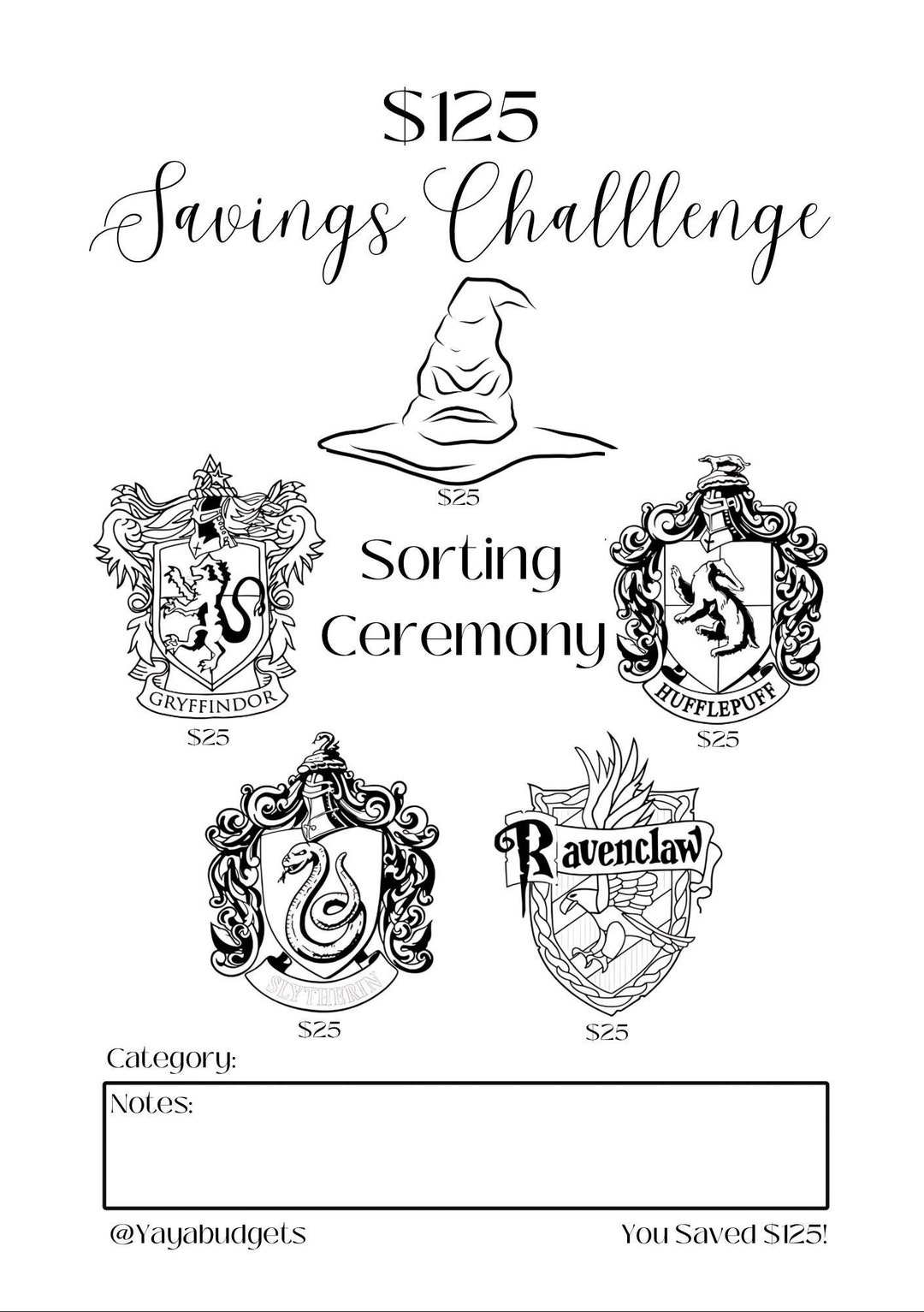 A5 Harry Potter Savings Challenge Hogwarts Houses/digital Template for ...