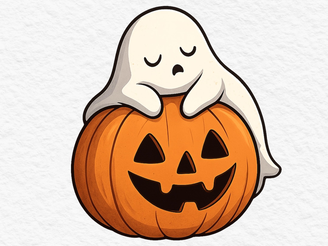 Cute Sleepy Boo Ghost on a Pumpkin Png, Cute Ghost Bow Clipart, Spooky ...