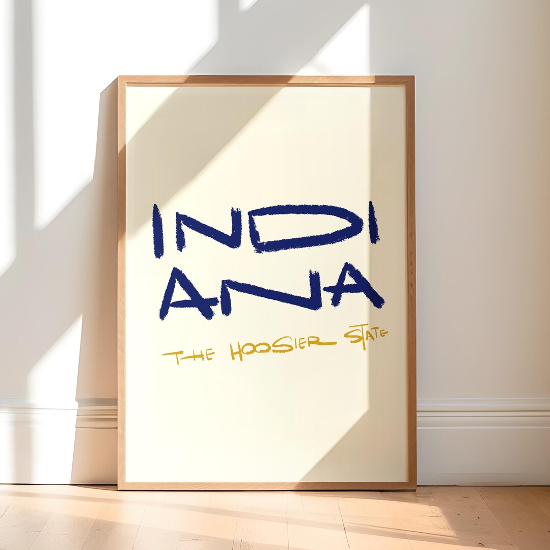 Indiana Calligraphy Wall Art, Handwritten State Poster, Minimalist ...