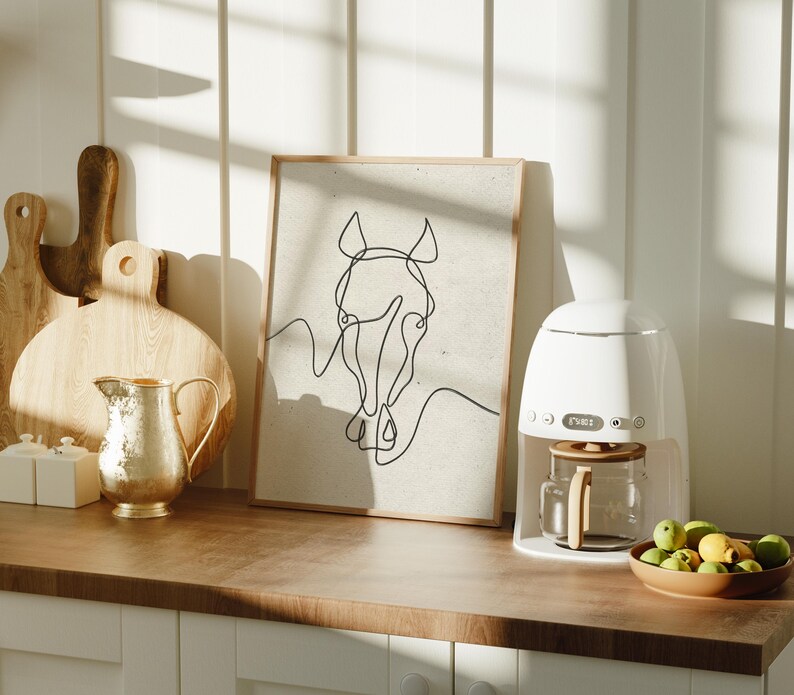 Minimalist Horse Wall Print Neutral Line Drawing Zodiac Year Poster ...