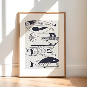 Modern Fish Wall Art - Folk Art Digital Print, Minimalist Ocean Decor ...