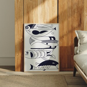 Modern Fish Wall Art - Folk Art Digital Print, Minimalist Ocean Decor ...