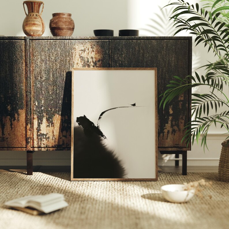 Wabi Sabi Ink Bird Print Minimalist Japanese Wall Art Abstract Zen ...