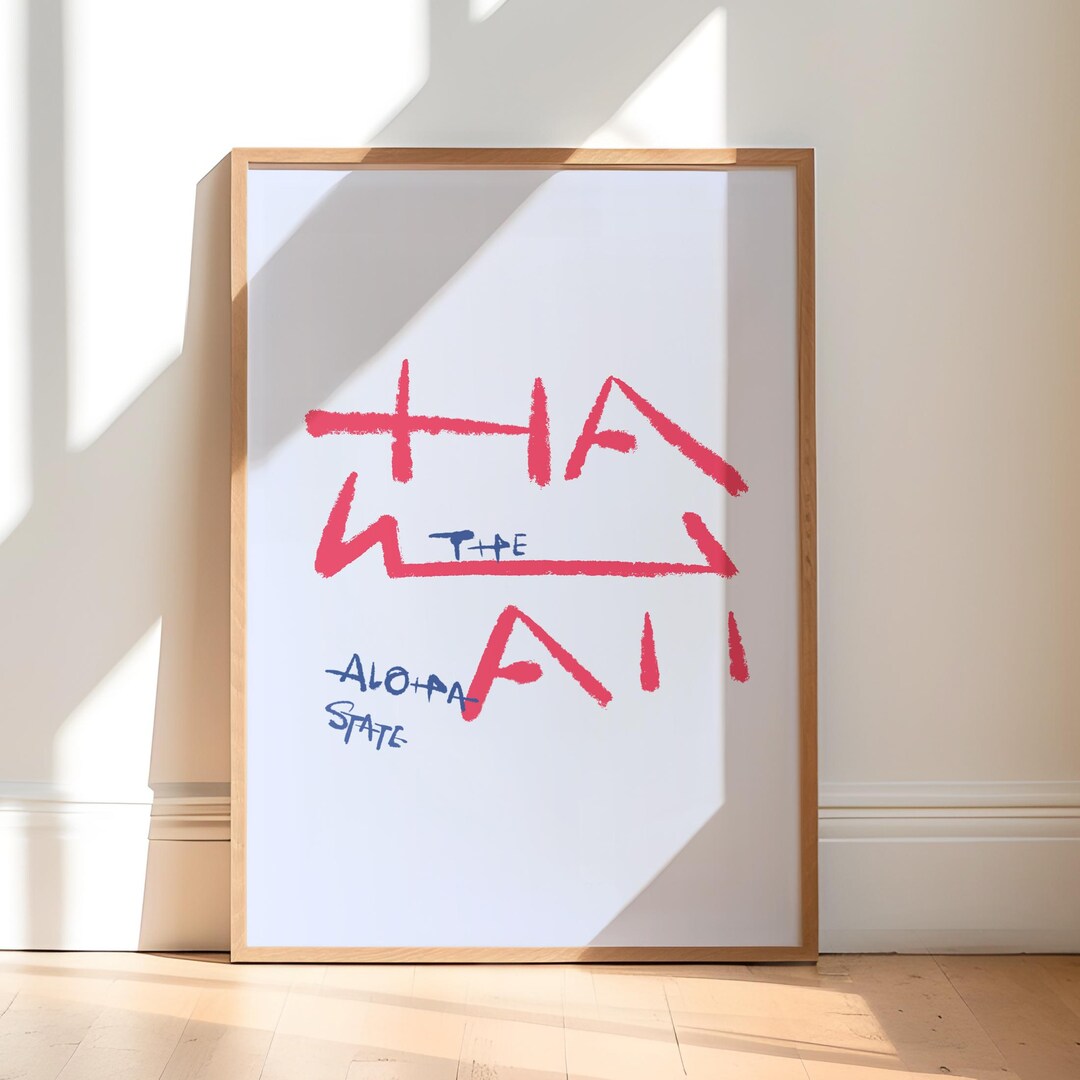 Hawaii Calligraphy Wall Art, Minimalist Handwritten Typography Print ...