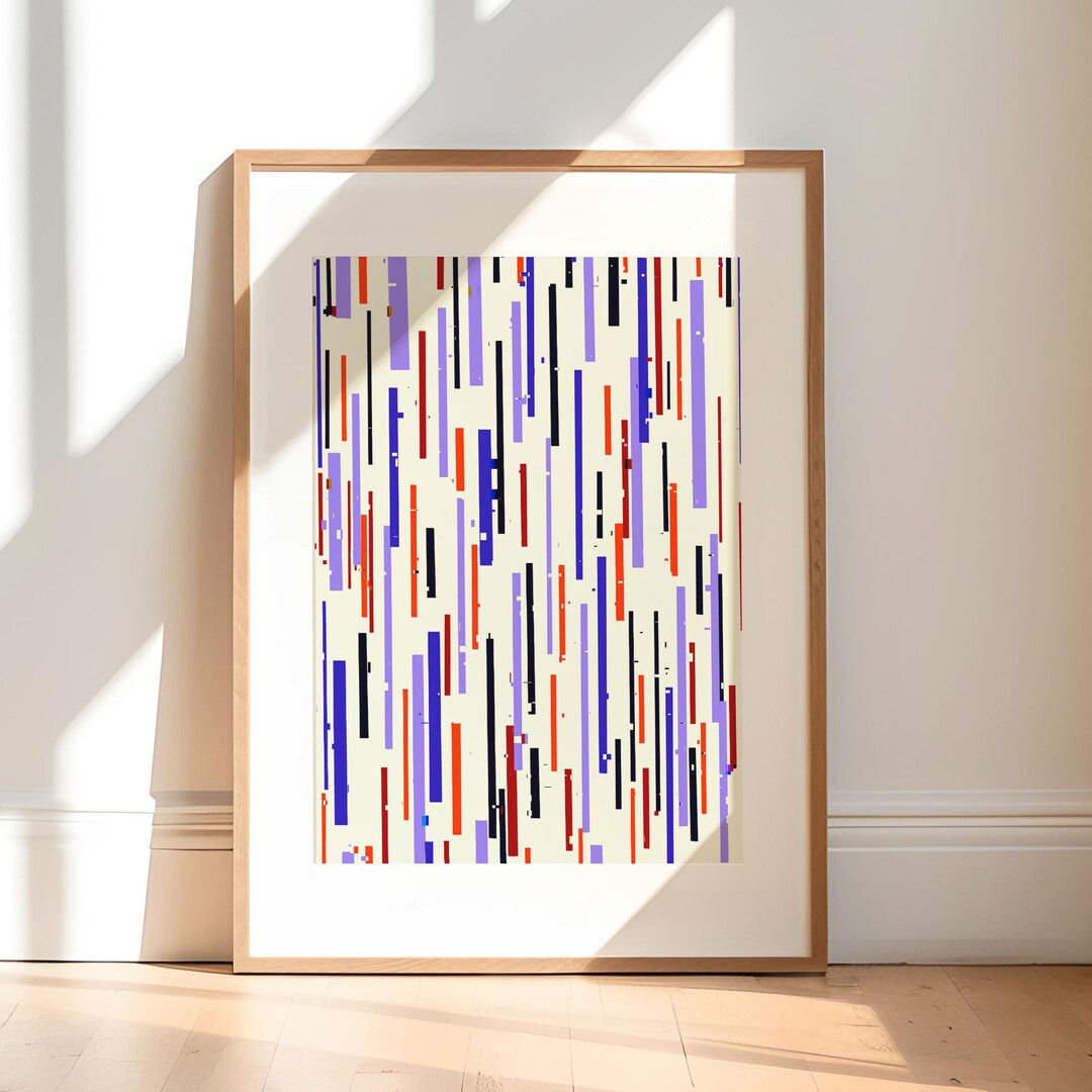 Modern Abstract Line Art Print, Glitch Minimalist Geometric Poster ...