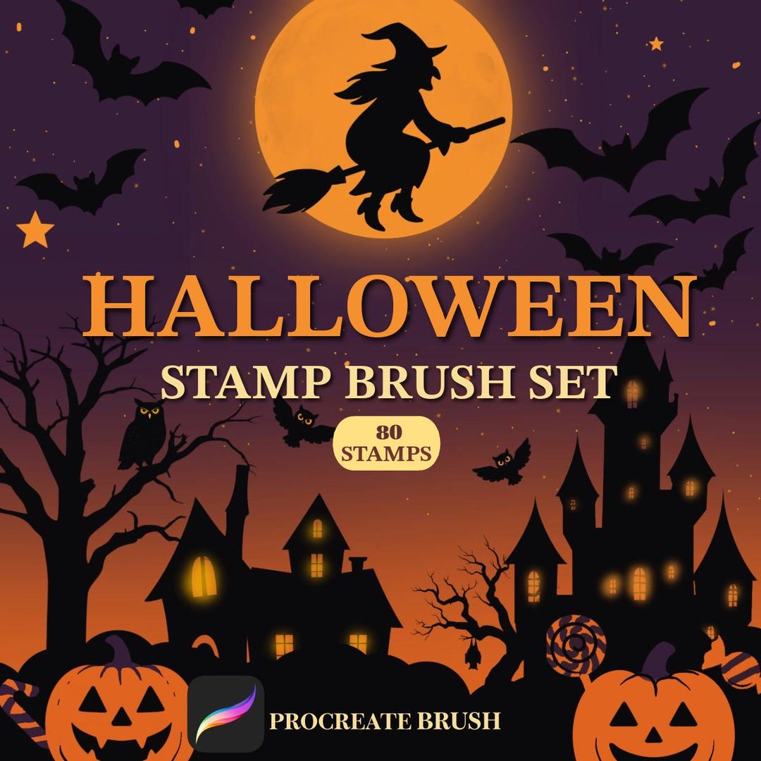Procreate Halloween Stamp Brushes – 80 Spooky Motifs Including Pumpkins ...