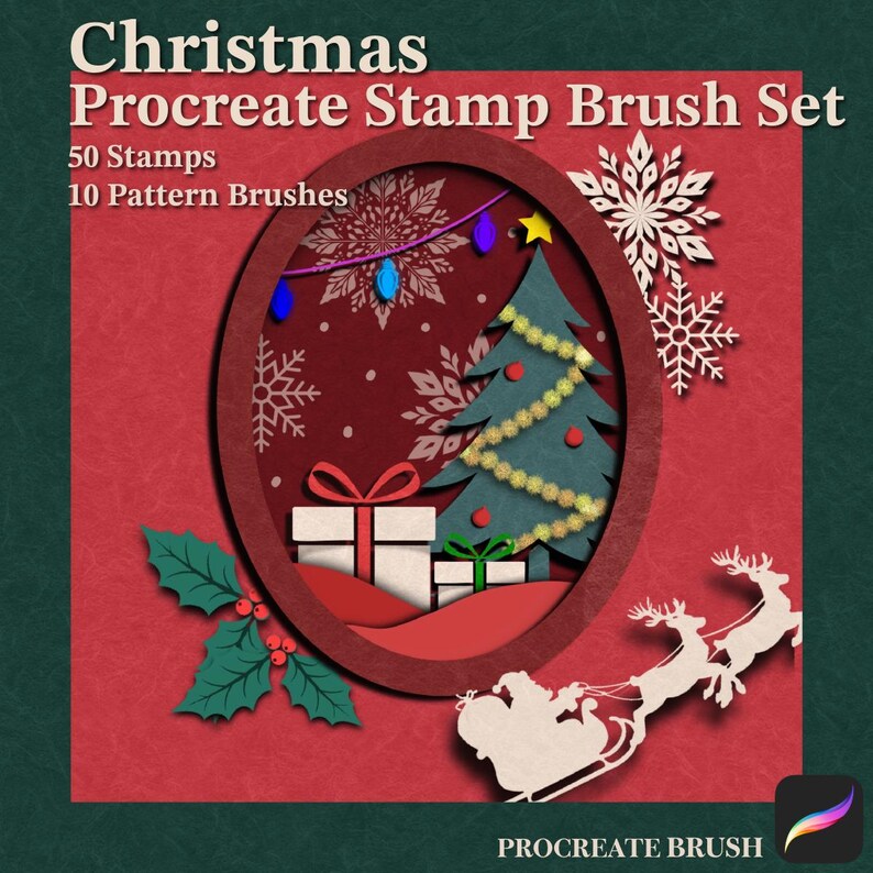 Christmas Procreate Stamp Brushes – 60 Festive Motifs: Trees, Santa ...