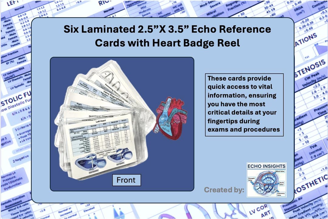 Echo Badge Reference Cards, Cardiac Sonography, Ultrasound, Echocardiography, Echo Tech ...