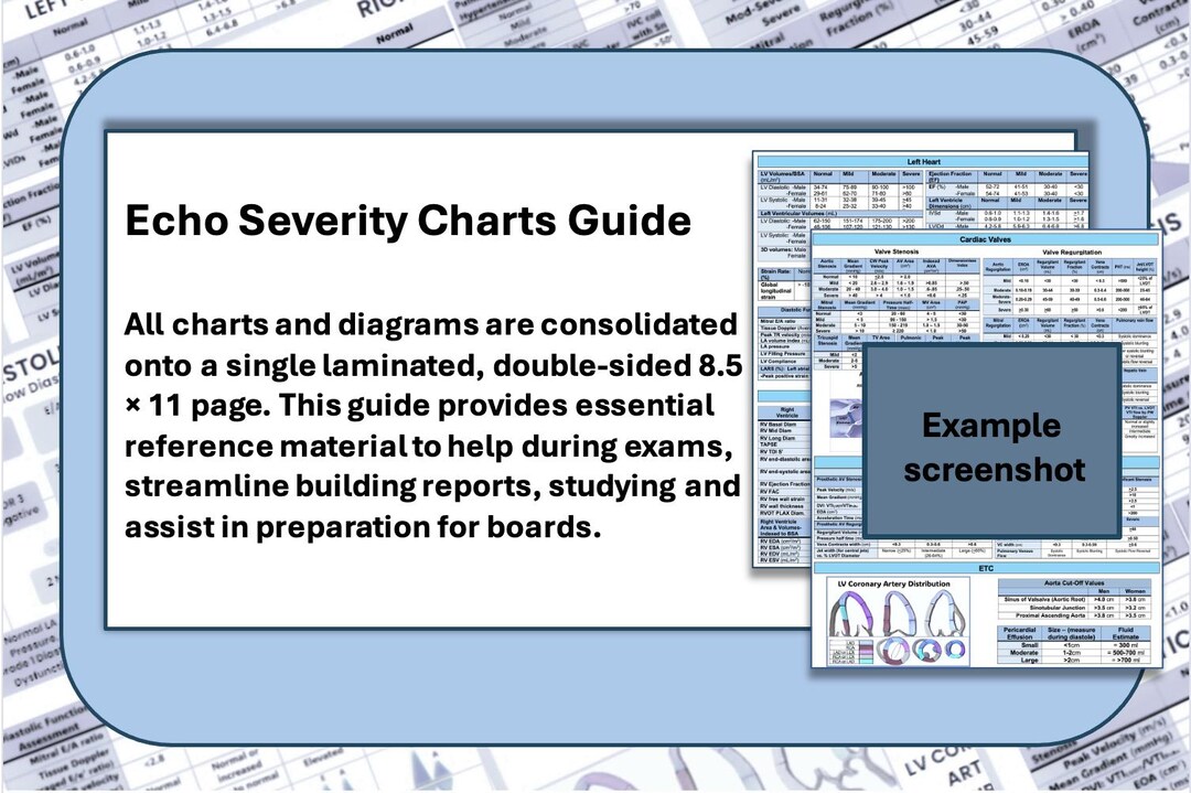 Echo 8.5X11 Reference Severity Chart, Cardiac Sonography, Ultrasound ...