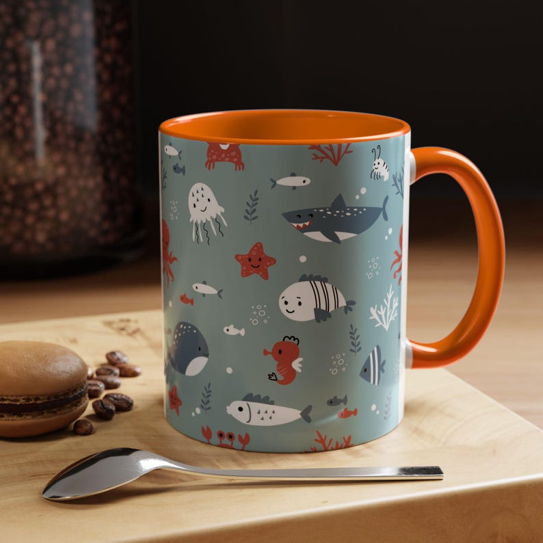Ocean Life Accent Coffee Mug, Cute Sea Animals Mug, Fun Gift for Ocean ...