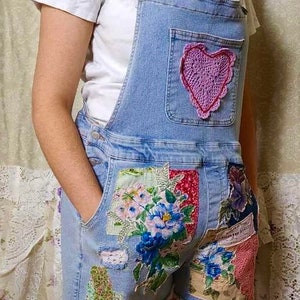 Upcycled Overall Shorts Women's Size XL Artwear Boho Hippie Vintage ...