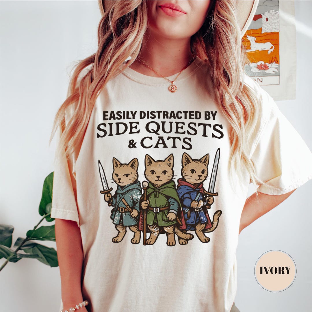 Side Quests & Cats T-shirt, Funny Meme Tee, Comfort Colors Shirt ...