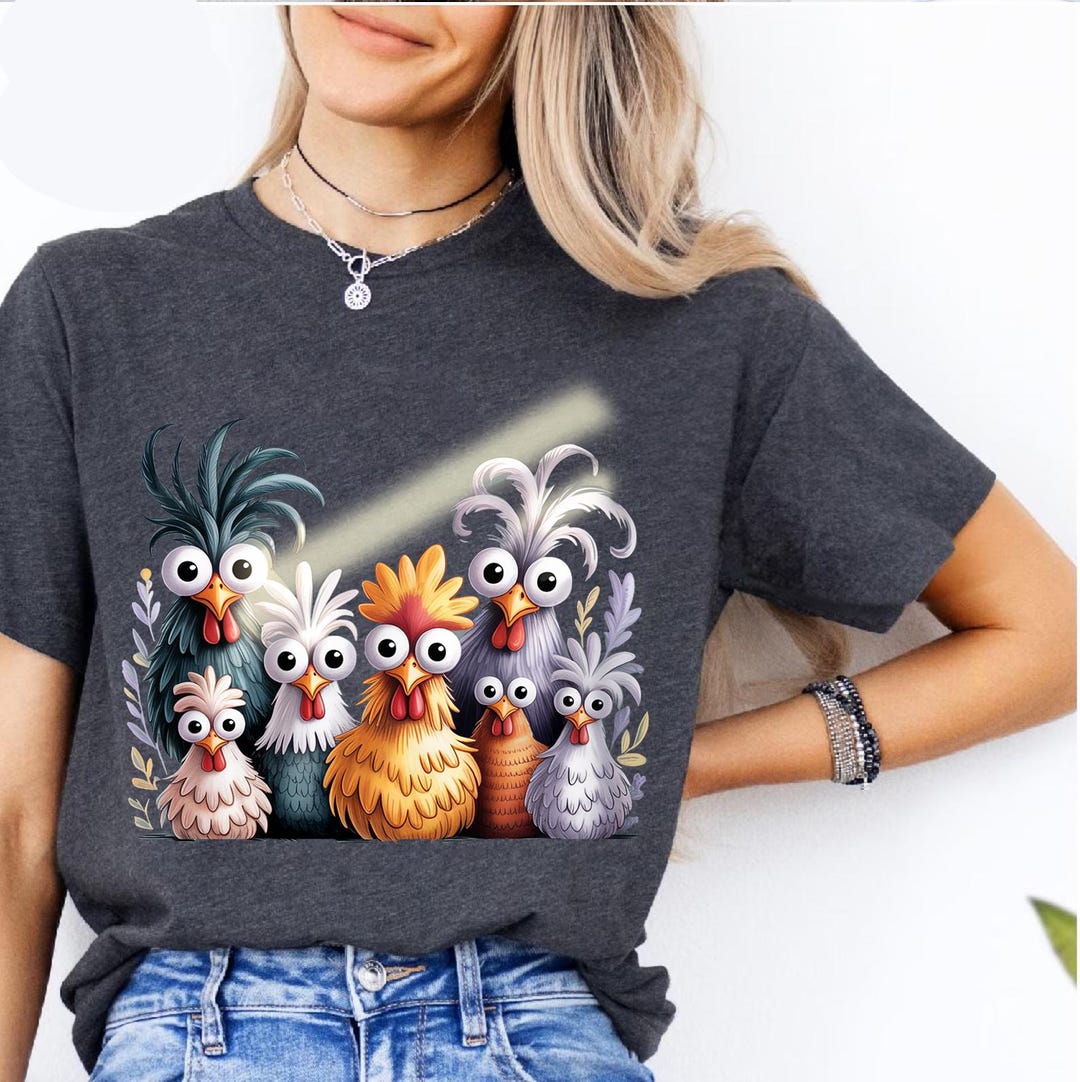 Funny Crazy Chicken Shirt – Cartoon Chicken Tee With Big Eyes ...