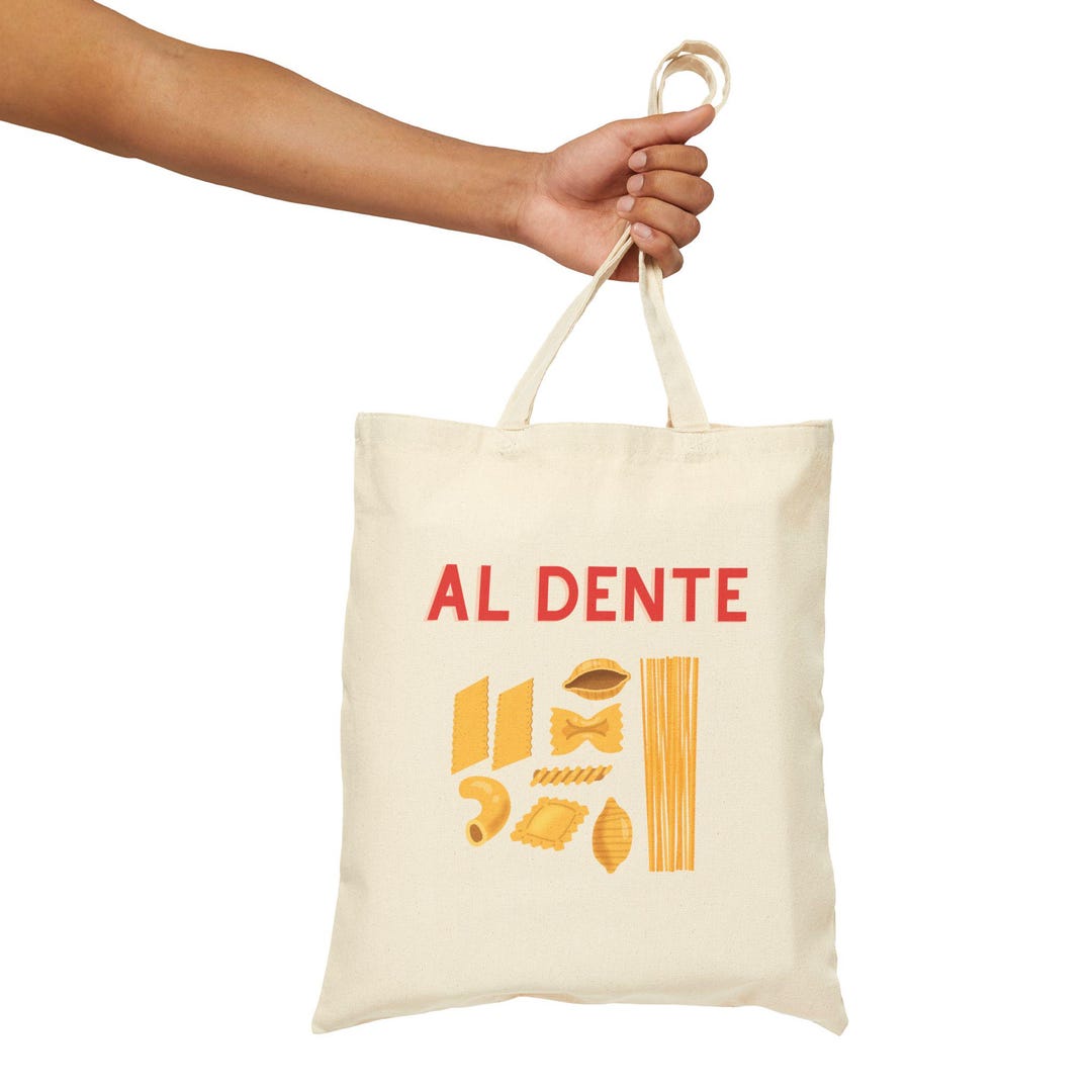 Al Dente Pasta Illustration Tote Bag | Cotton Canvas Grocery Market Bag ...