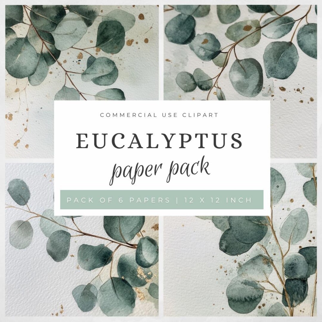 Sage Green Eucalyptus Digital Paper: Watercolor Foliage (300DPI JPEG ...