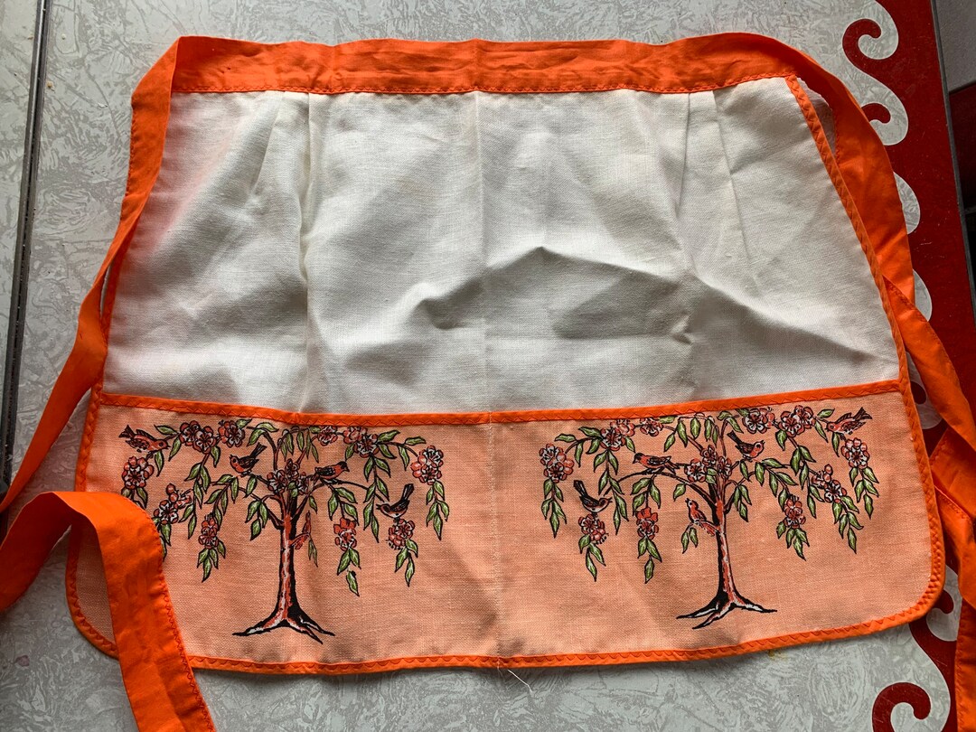 Vintage Orange Bird and Flower Half-apron - Etsy