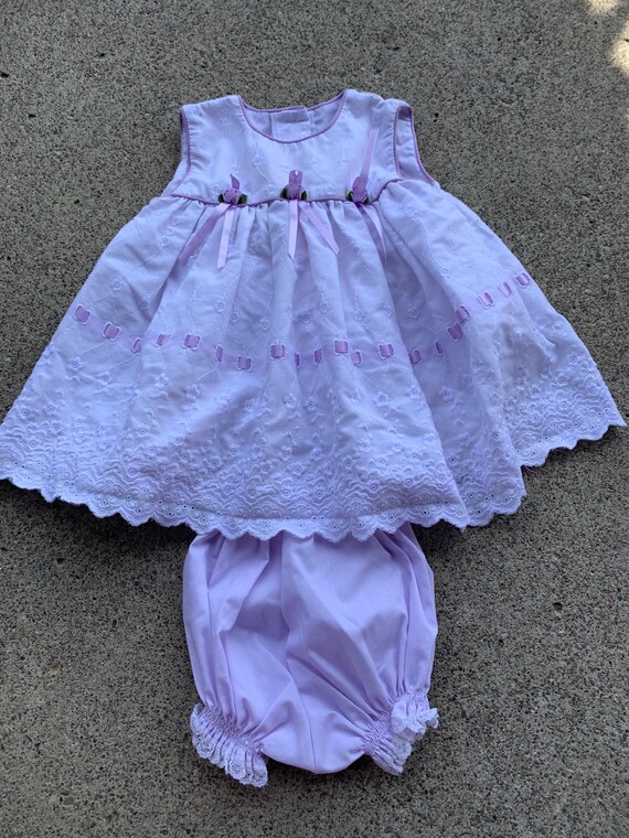 Infant Girls Vintage Purple Dress and Bloomer Set - Gem