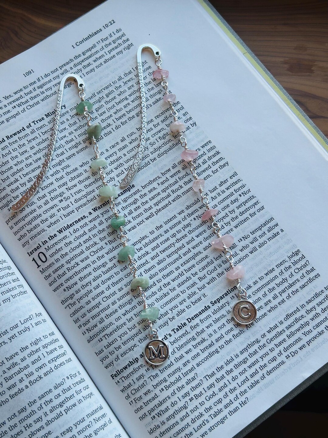 Beaded Bookmark, Gemstone Bookmark, Book Charm, Green Bookmark, Pink ...