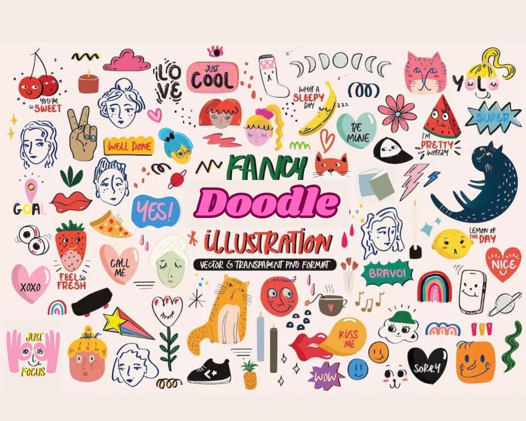 Fancy Doodles, Digital Stickers, Cute Doodles, Cute Digital Stickers ...