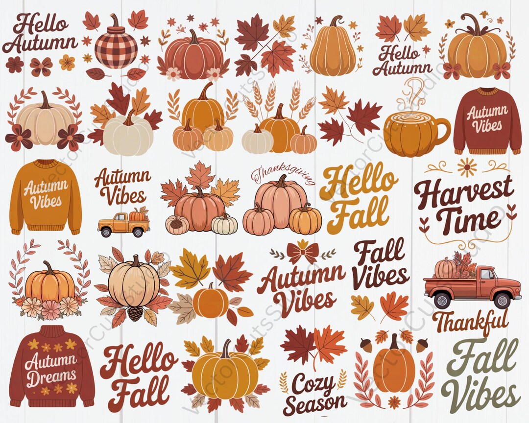 Retro Fall PNG Bundle | Vintage Autumn Sublimation Designs | Cozy ...