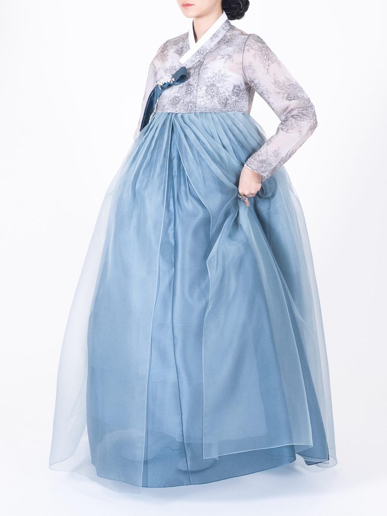 EWH016 | Blossom Embers Traditional Woman Hanbok in Steel Blue ...