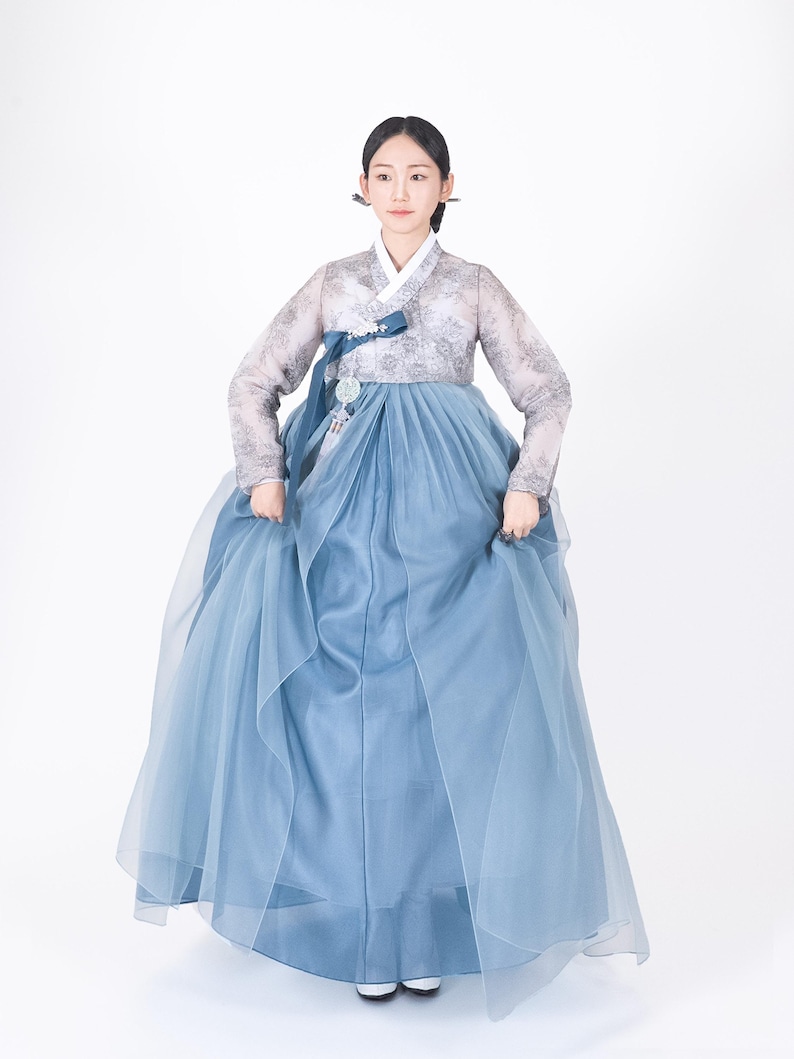 EWH016 | Blossom Embers Traditional Woman Hanbok in Steel Blue ...