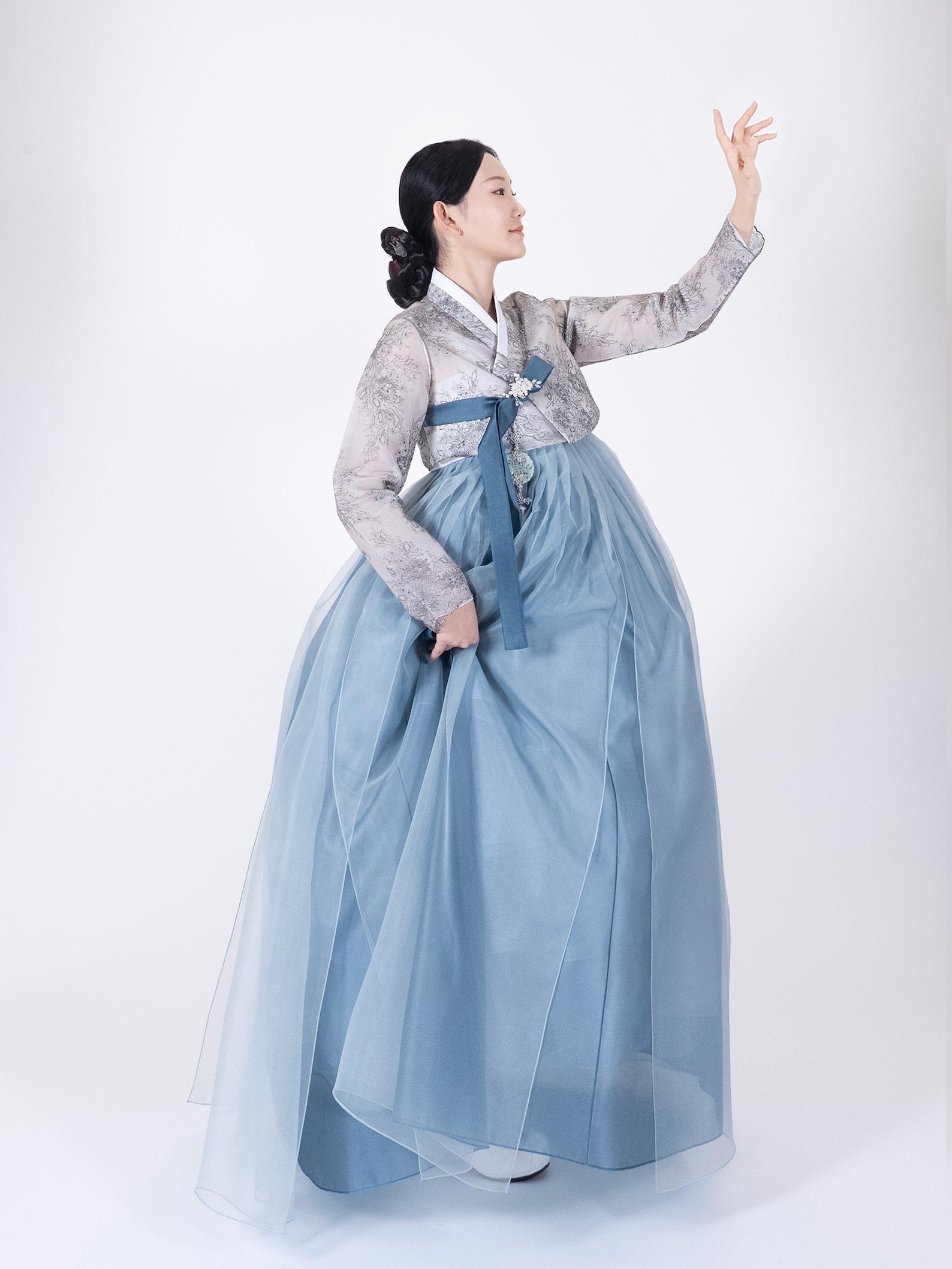 EWH016 | Blossom Embers Traditional Woman Hanbok in Steel Blue ...