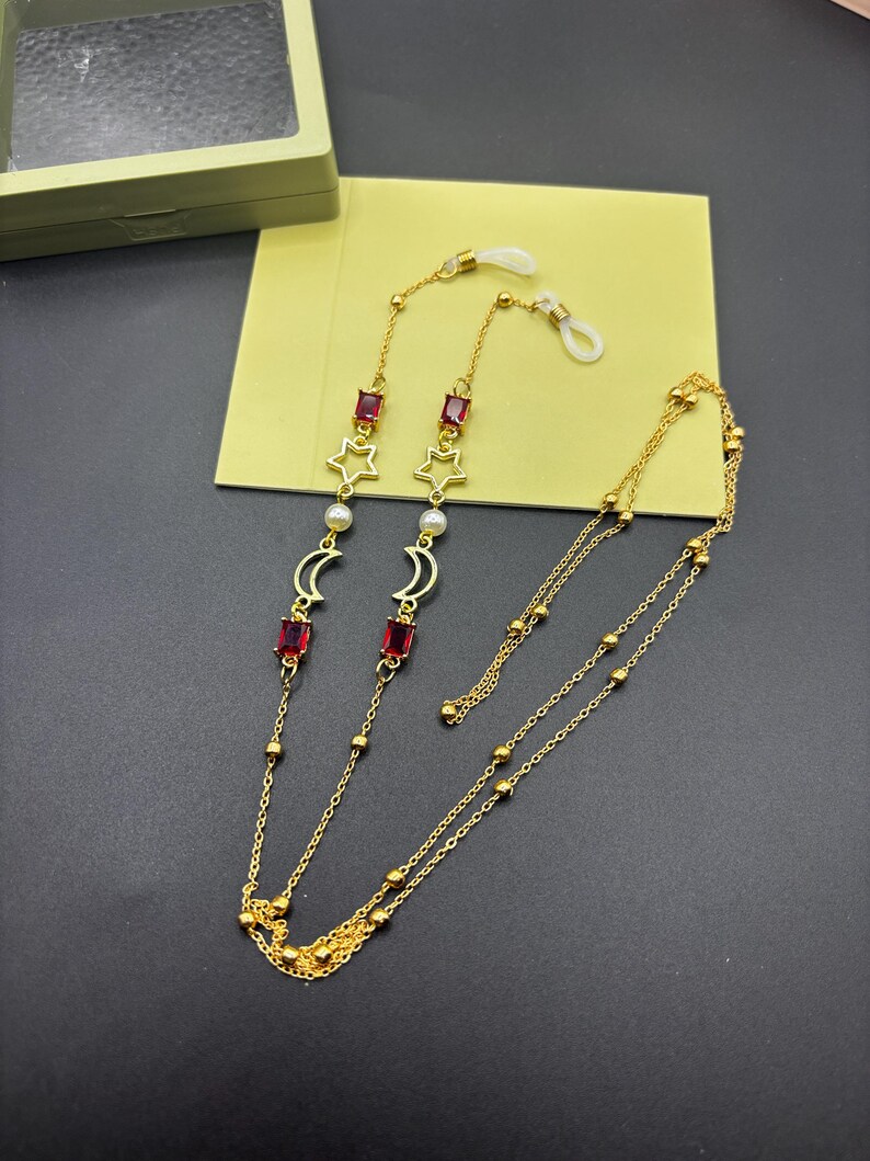 Red Eyeglass Chain, Star Moon Eyeglass Chain, Eyeglass Chain ...