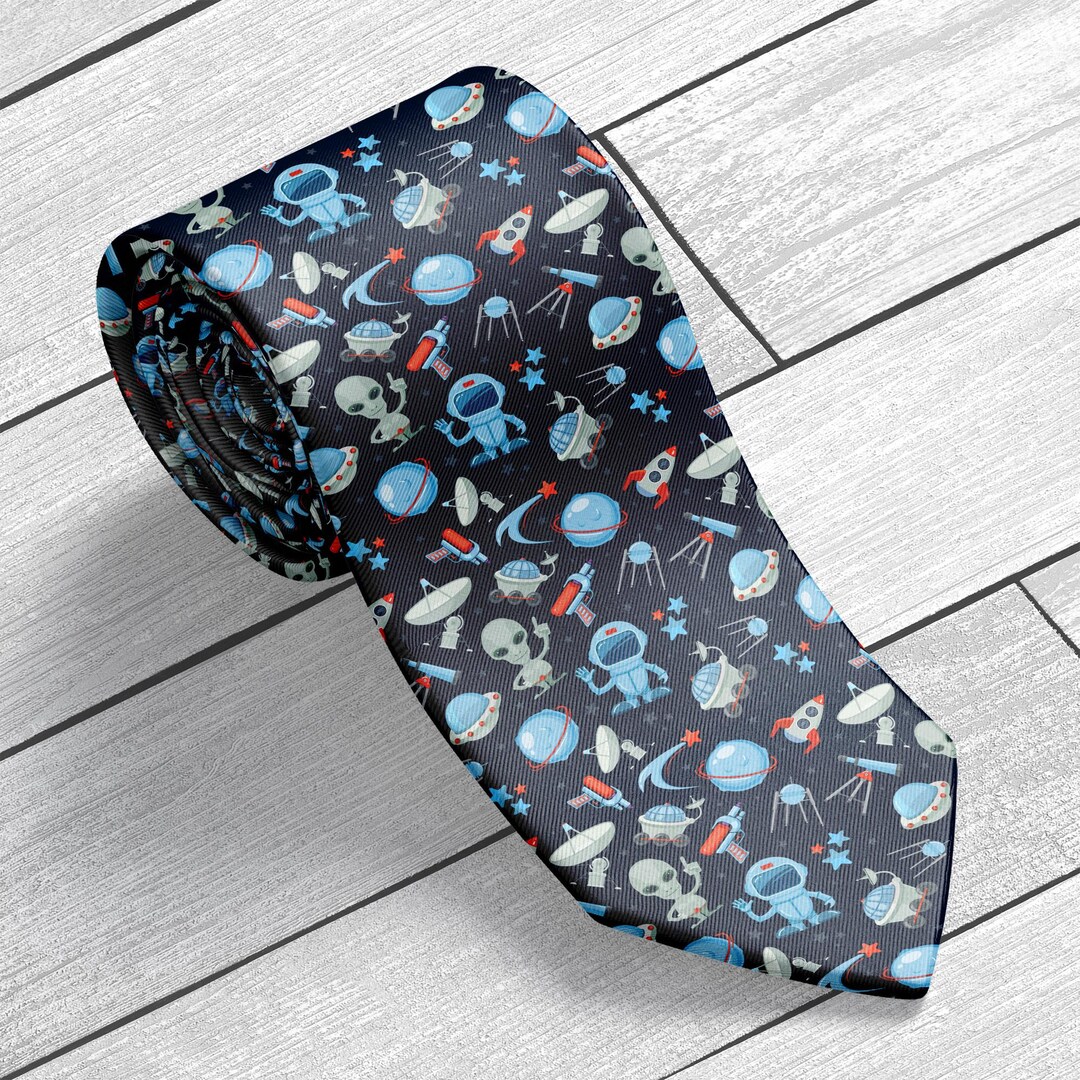 Cartoon Alien and Astronaut Theme Necktie, Tie for Men, Kids Tie, Boys ...