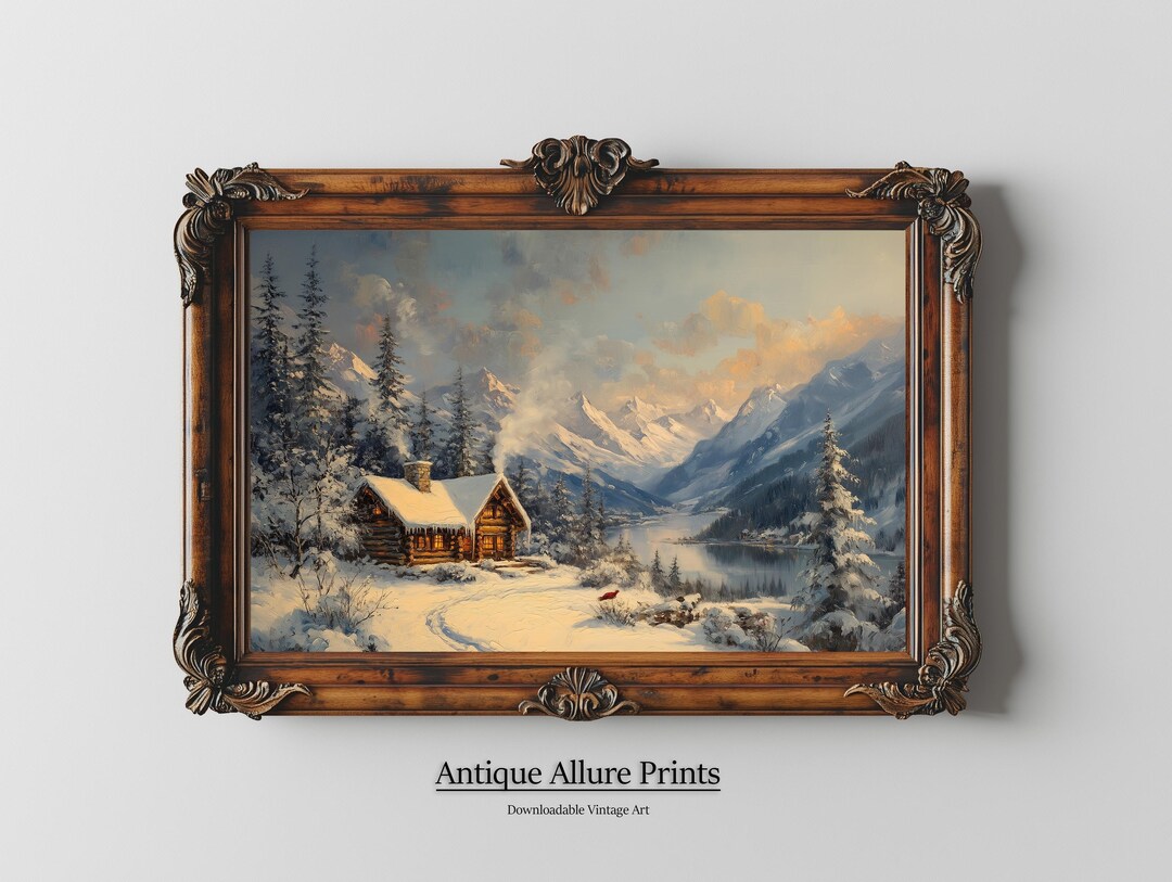 Vintage Cozy Log Cabin Art Print Digital Download Printable Wall Art ...