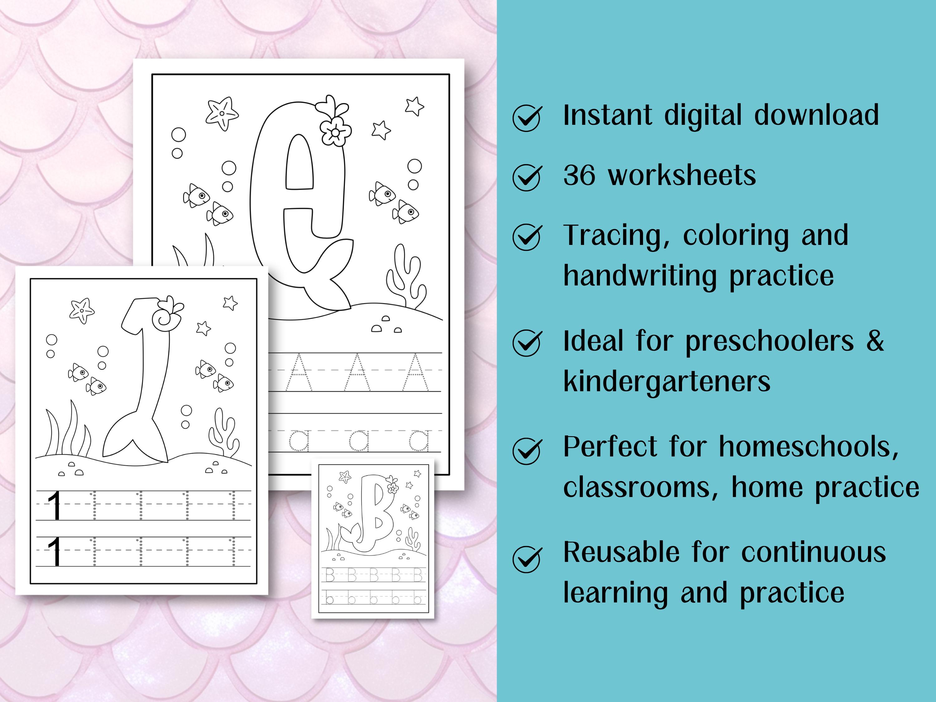 Alphabet & Number Worksheets Printable Tracing Coloring Handwriting ...