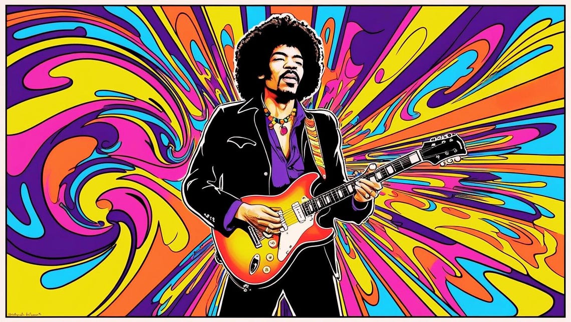 Jimi Hendrix, Digital Download, AI Art, Printable Wall Art, Psychedelic ...