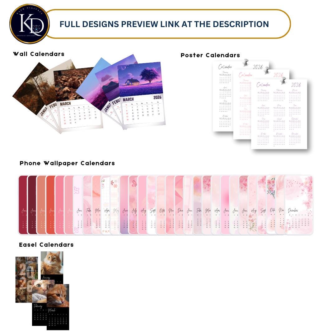 2026 Calendar Bundle Printable Editable Mini Desk Easel Wall Poster ...