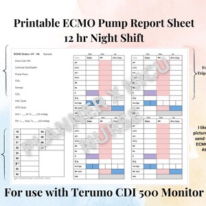 Printable ECMO Pump Report Sheet, Neonatal ICU, NICU, 12 Hr Night Shift ...