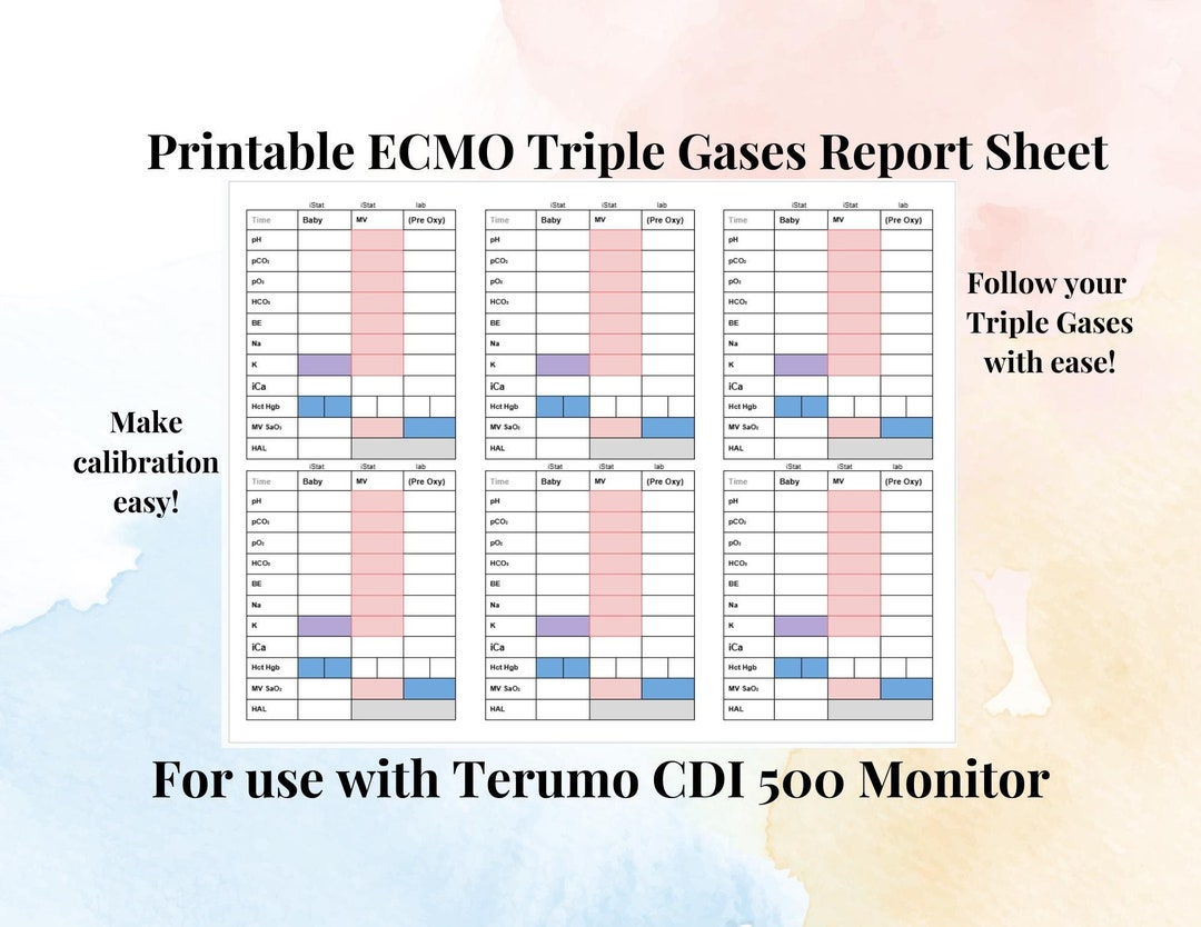 Printable ECMO Triple Gases Report Sheet, Neonatal ICU, Level 4 NICU - Etsy