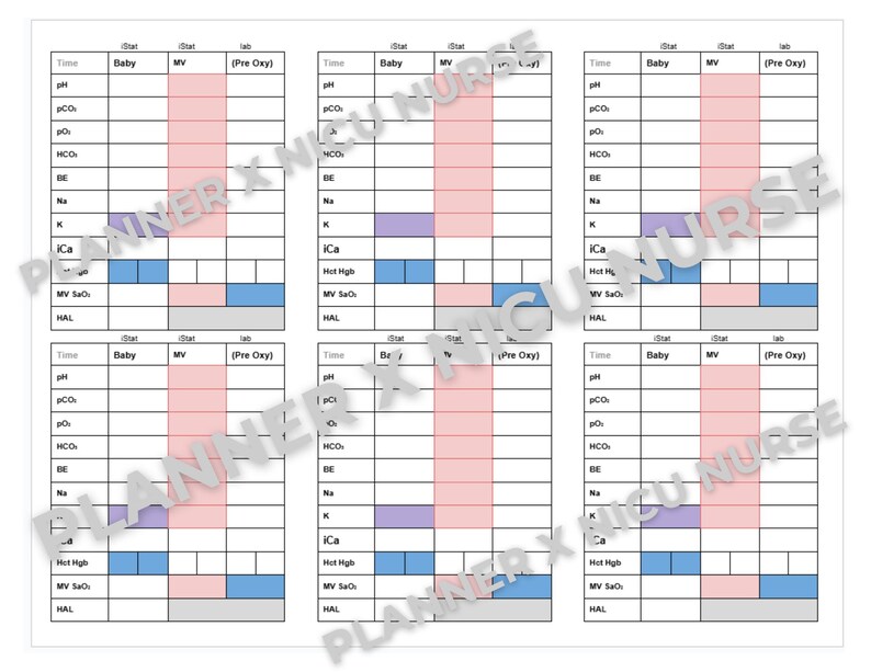Printable ECMO Pump Report Sheet, Neonatal ICU, NICU, 12 Hr Night Shift ...