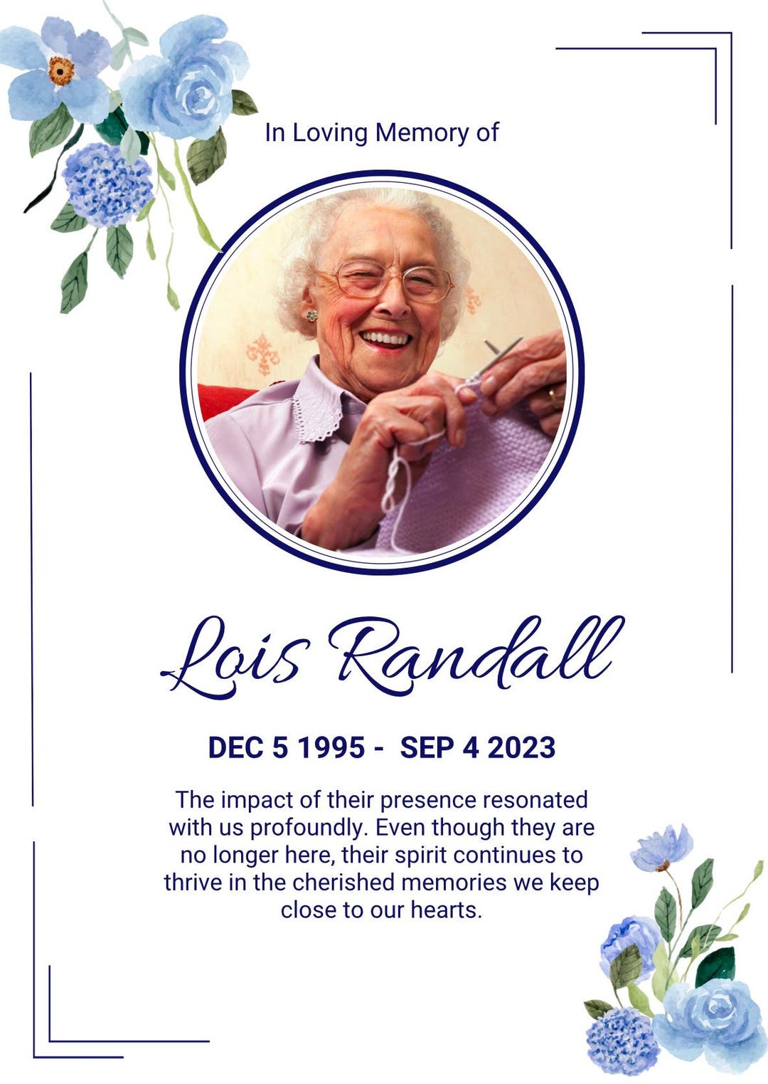 Blue Floral Obituary Template - Etsy Canada