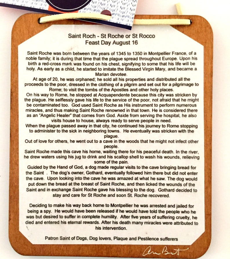 Saint Roch Rocco St Roche Dog Lover Gift Catholic Confirmation | Etsy